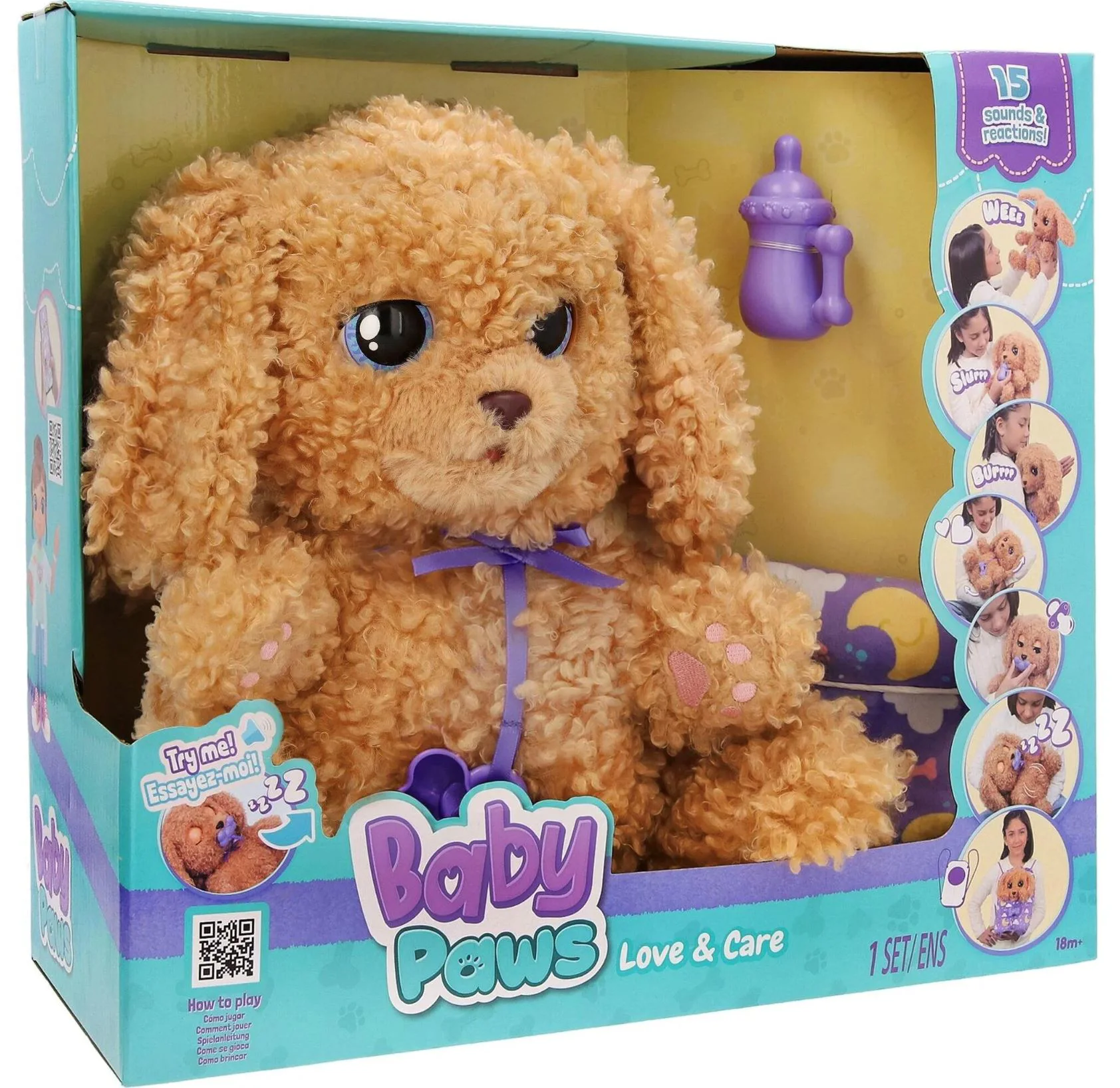Jucarie de plus interactiva Baby Paws Catelus cu sunete si suzeta in ...